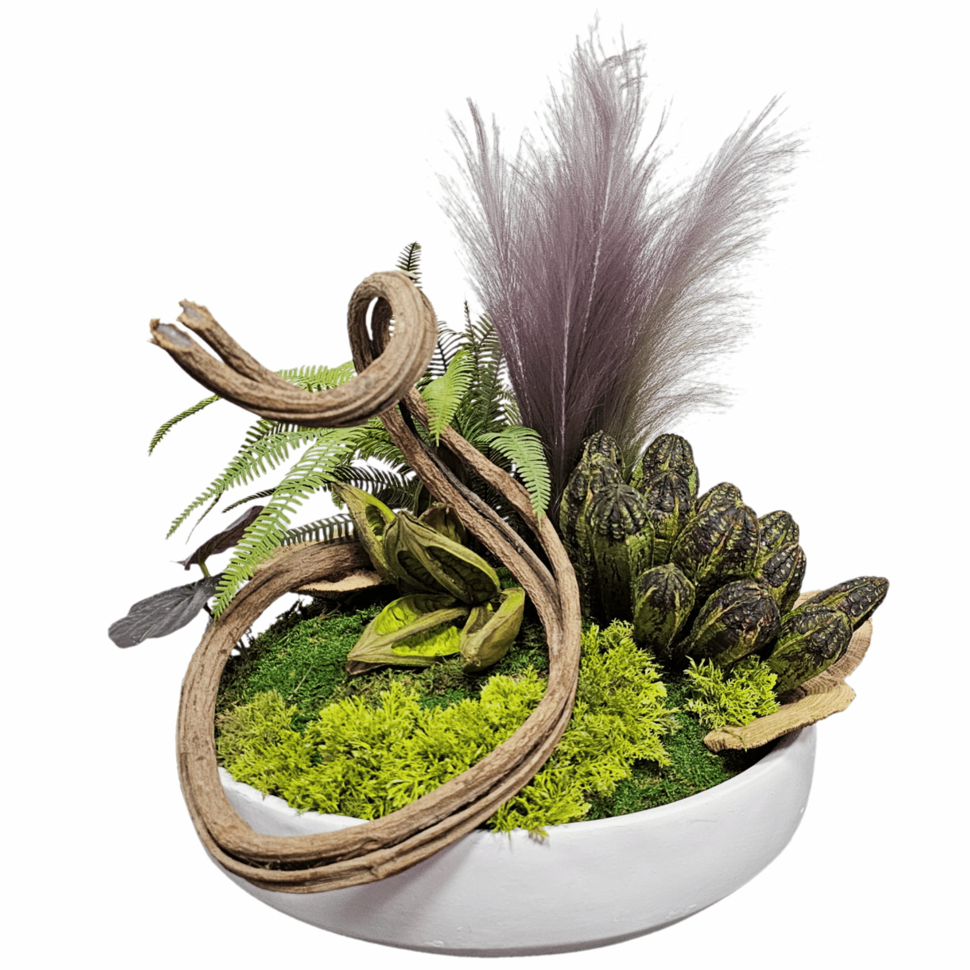 Mahogany, Sora Pods, Twisted Vine and Pampass in Round Low Bowl 19"H ...